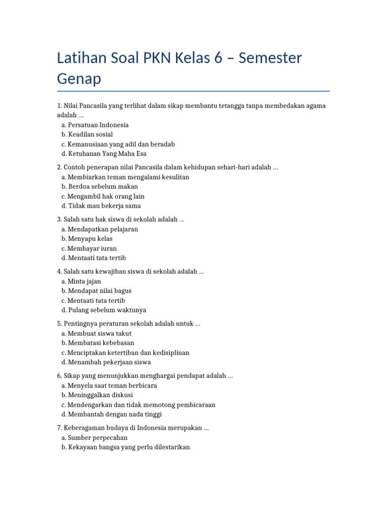 Latihan_Soal_PKN_Kelas6_Semester2 | PDF