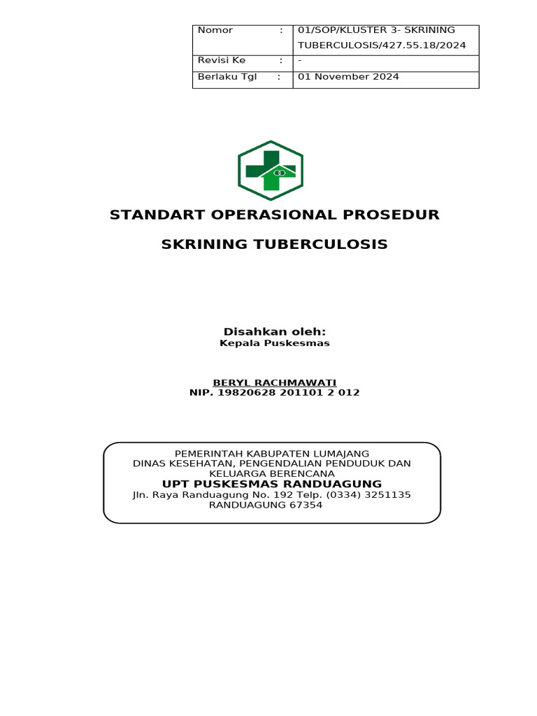 SOP Skrining Tuberkulosis Puskesmas | PDF