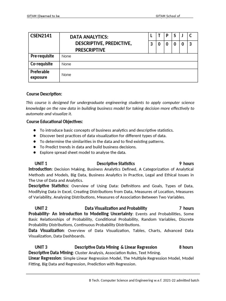 Csen2141 Data Analytics Descriptive, Predictive, Prescriptive | PDF ...