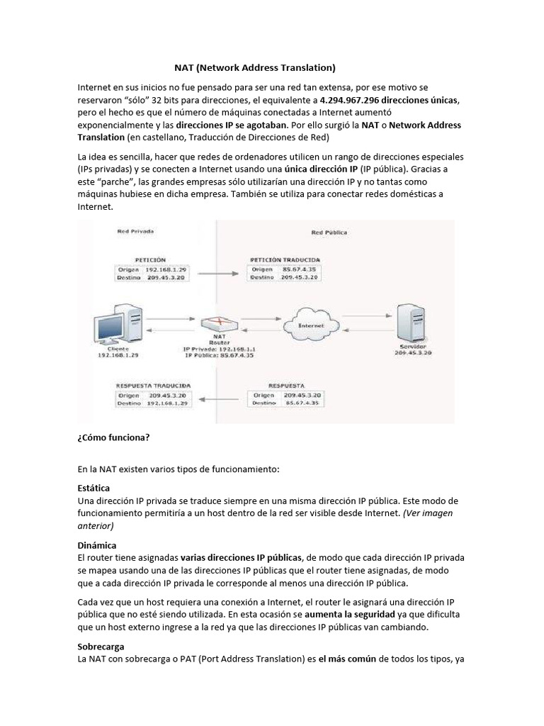 NAT (Network Address Translation) | PDF | Dirección IP | Protocolos de internet