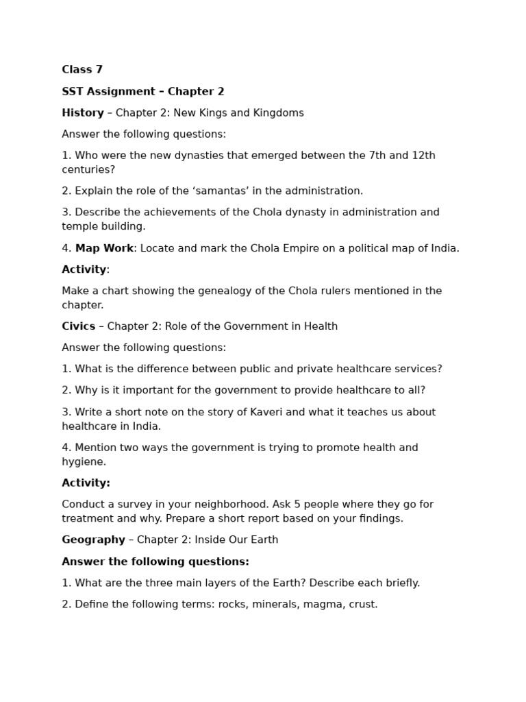 Class 7 SST Assignment - Chapter 2 History | PDF