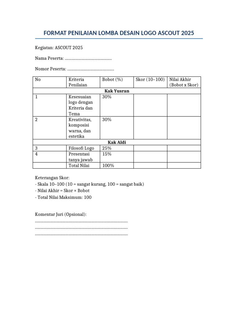 Format Penilaian Lomba Desain Logo Reuni 2025 | PDF