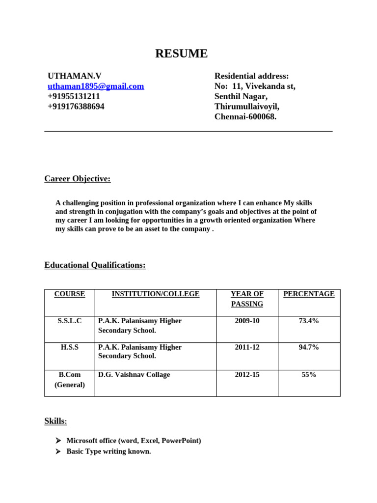 Uthaman Resume | PDF