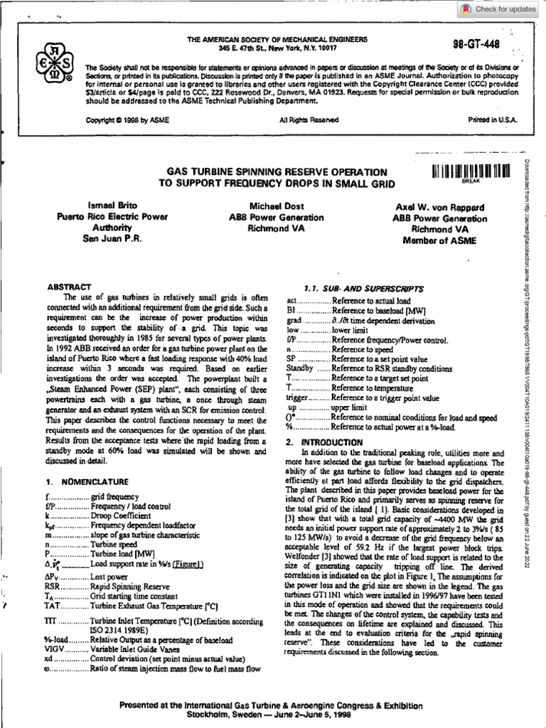 Gas Turbine Spinning Reserve Operation | PDF | Electrical Grid | Gas Turbine