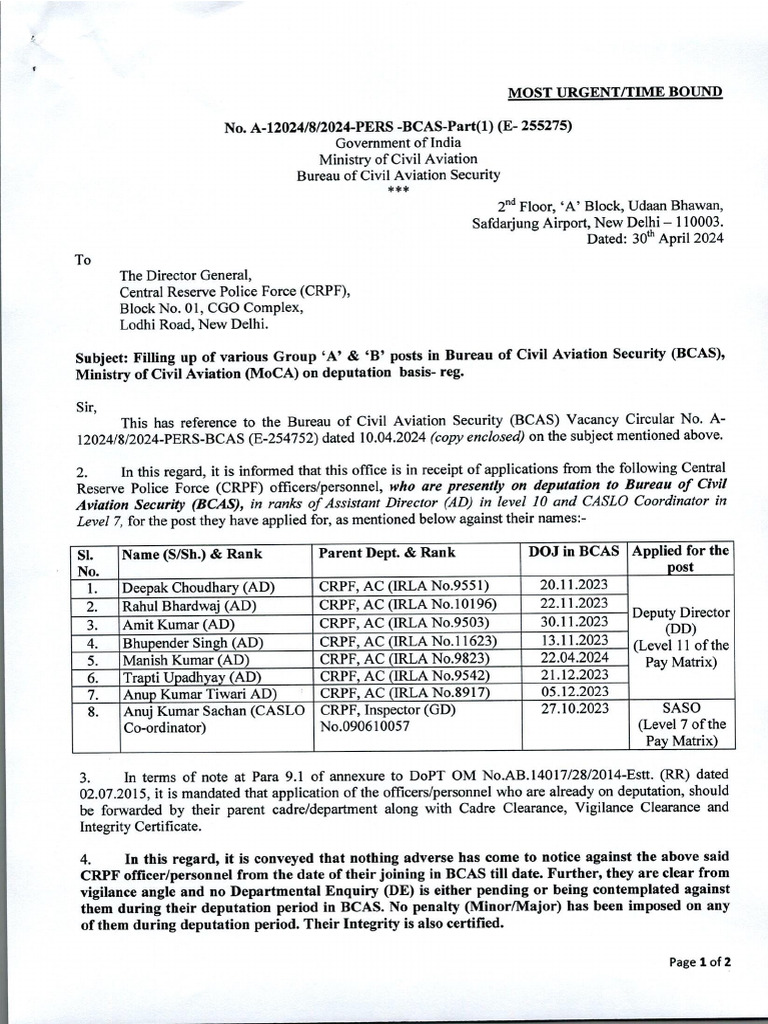Filling Up Various Posts A B and C in BCAS CRPF-reg. - 0001 | PDF
