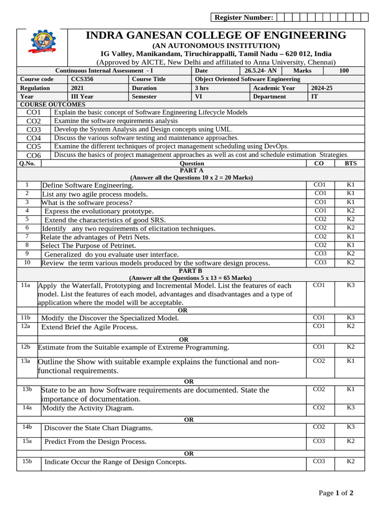 OOSE CAT - 1 SET - 1 | PDF | Information Technology | Software Engineering