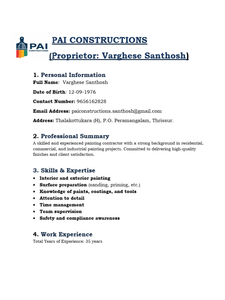Varghese Santhosh Contractor Resume | PDF