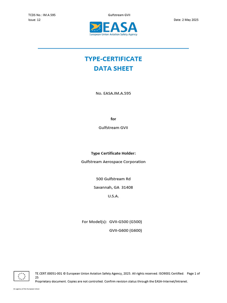 Gulfstream GVII Type Certificate Data Sheet | PDF | Jet Fuel | Federal ...