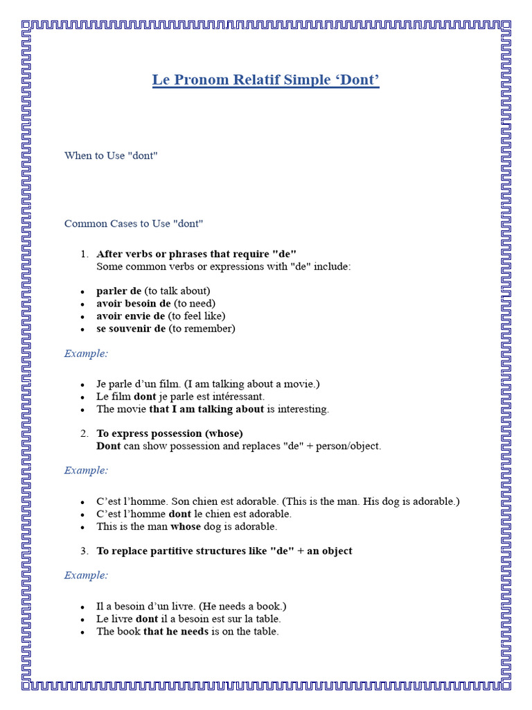 Utilisation du pronom relatif "dont" | PDF