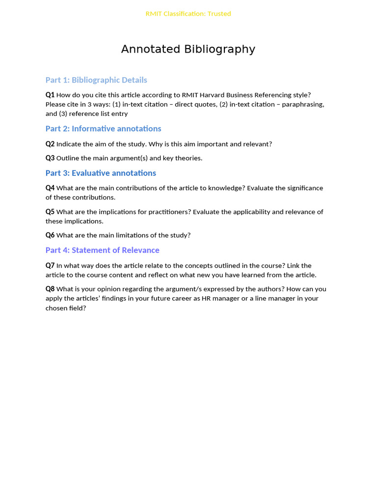 Annotated Bibliography - Questions-1 | PDF