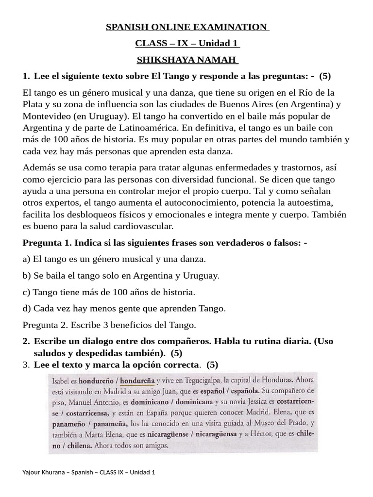 Spanish U1, 9 | PDF