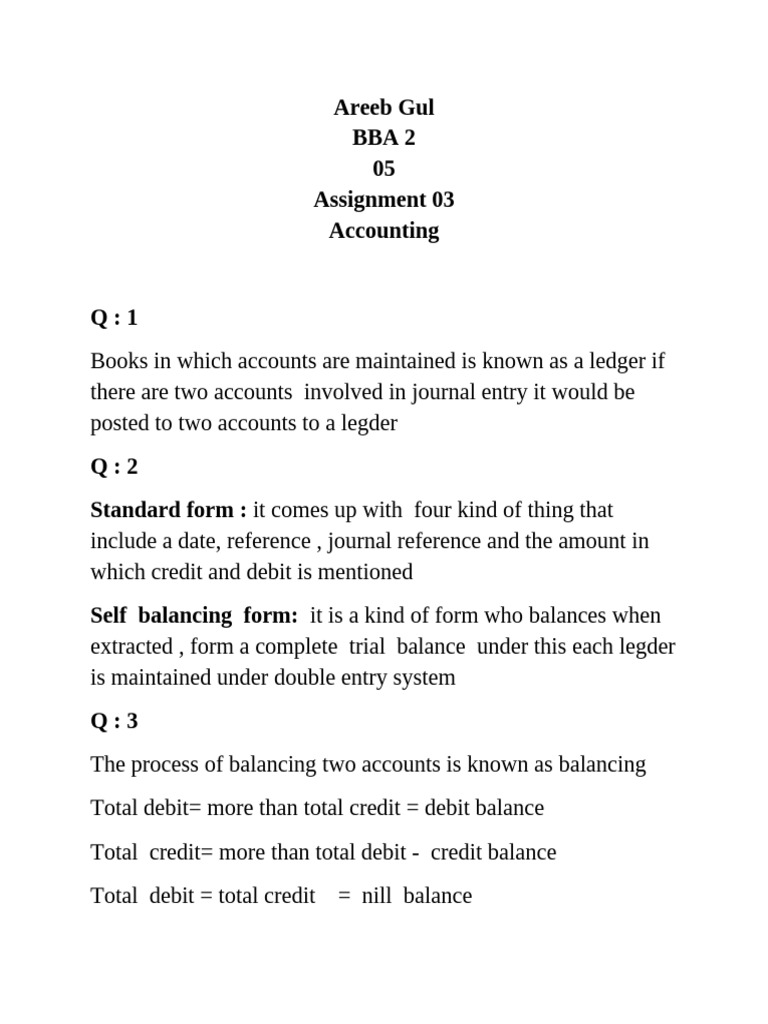 Areeb Gul Assignment accounting 1 - 03 | PDF | Debits And Credits | Financial Economics