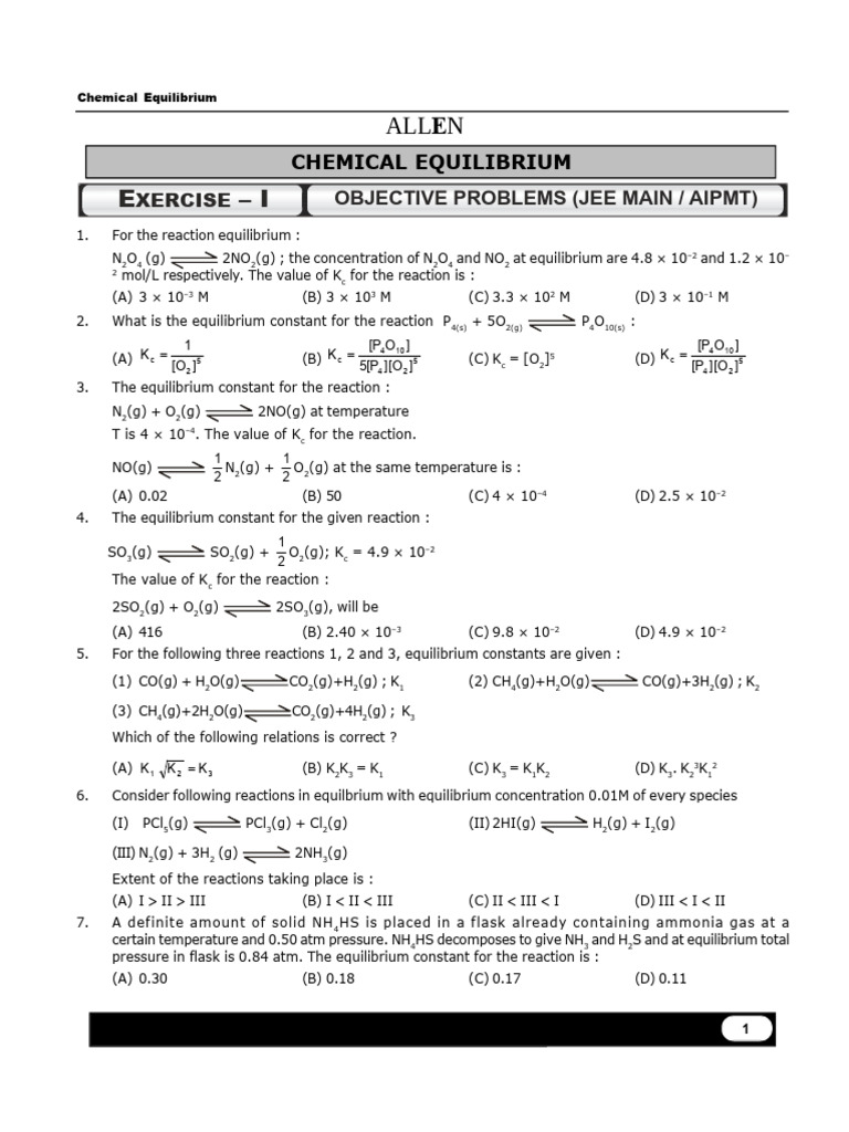 Chemical Equilibrium Exercise | PDF | Chemical Equilibrium | Analysis