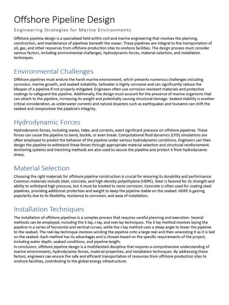 Offshore Pipeline Design | PDF | Corrosion | Offshore Wind Power