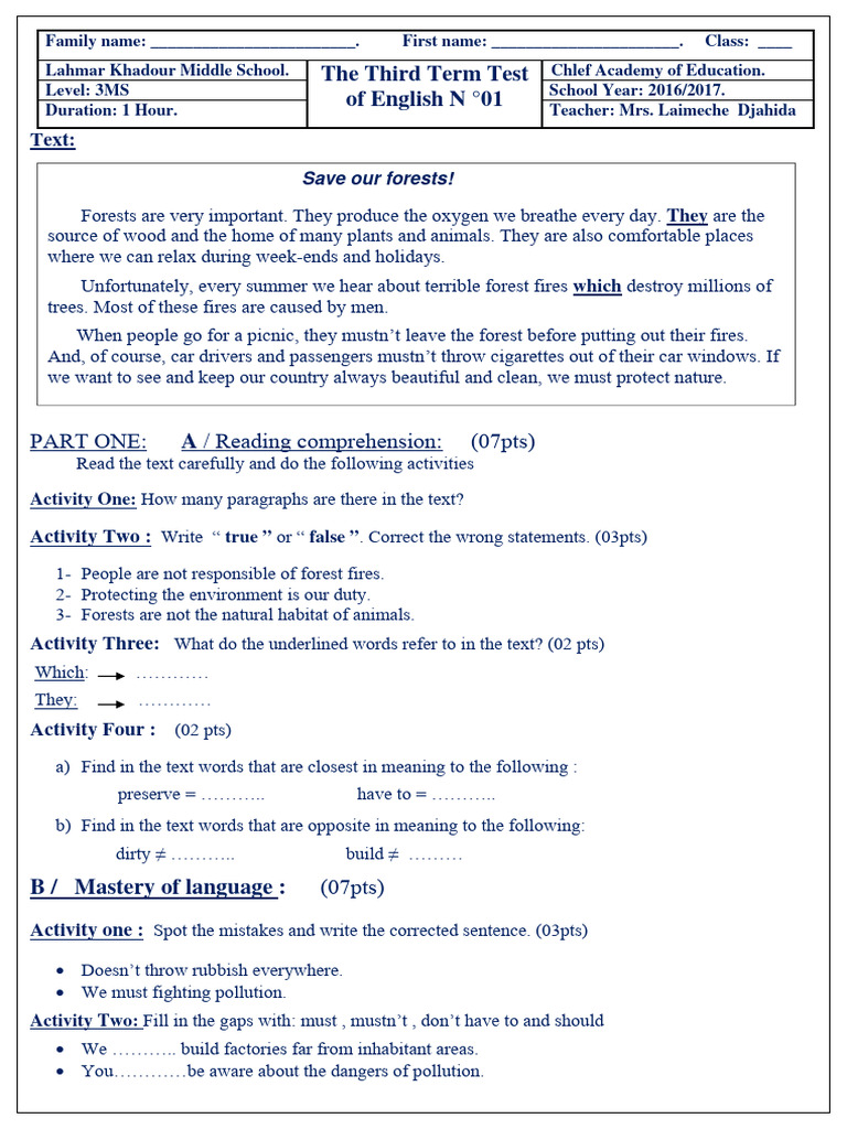 Dzexams 3am Anglais 111120 | PDF