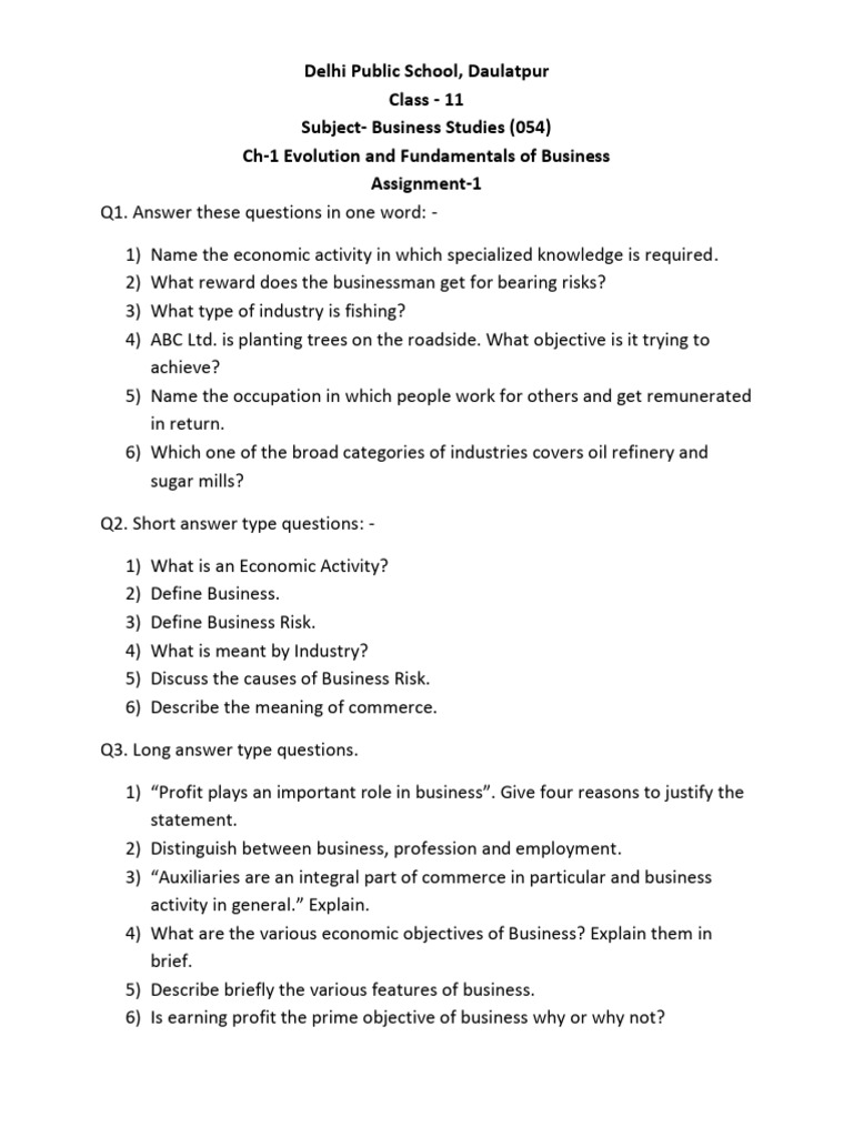 Assignment-1 Class-11 ch1 BST | PDF