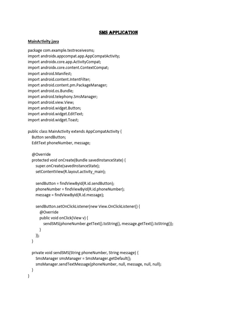 SMS APPLICATION | PDF | Android (Operating System) | Software