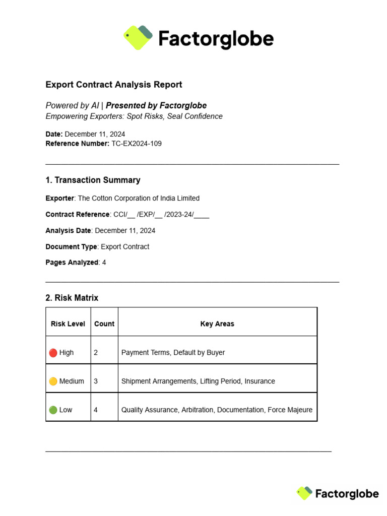 Export Contract Analysis Report | PDF | Factoring (Finance) | Money