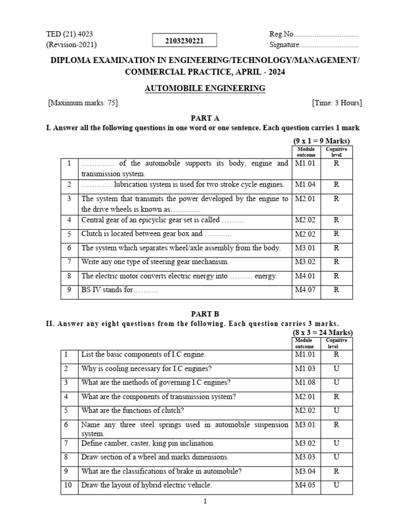 Automobile Engg A24 R21 4023 | PDF | Engines | Gear