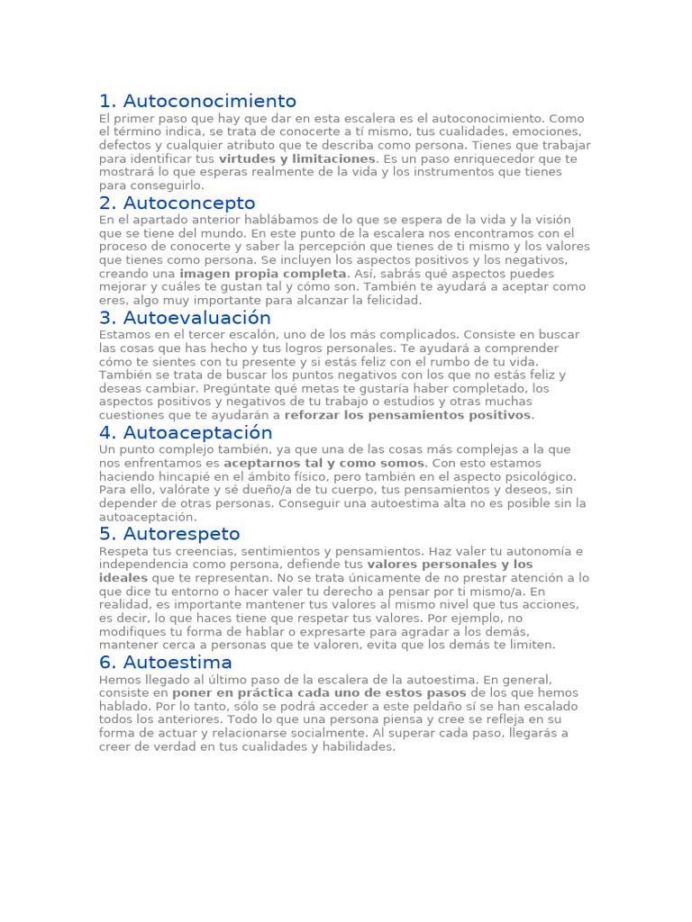 Lectura Sobre La Escalera de La Autoestima | PDF | Autoestima | Cognición