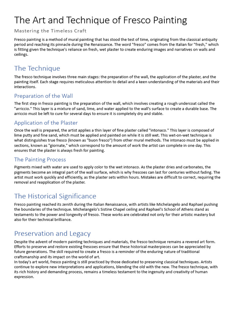 The Art and Technique of Fresco Painting | PDF | Plaster | Paintings