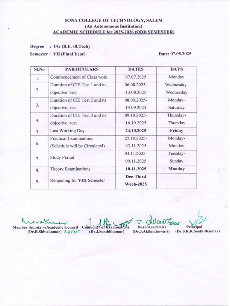 3968-Academic Schedule For B.E - M.E - MCA & MBA - ODD SEM - 2025-26 | PDF