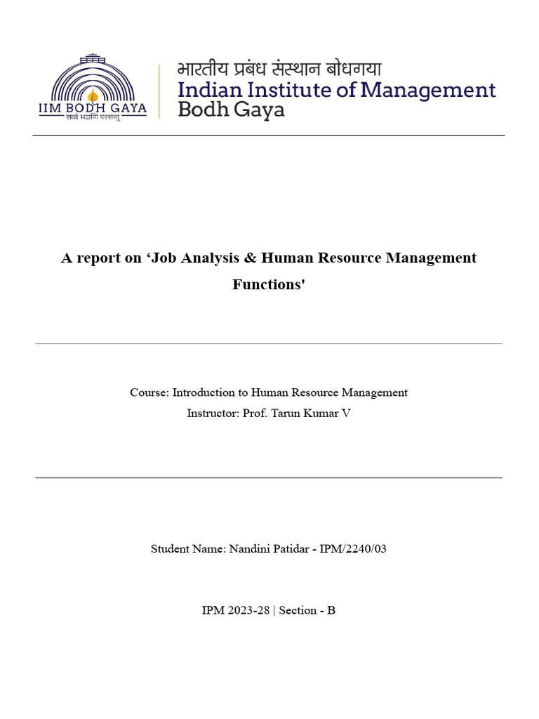 Nandini - Patidar - Interview Report - IPM - 2240 - 03 - HRM Course | PDF | Human Resource ...