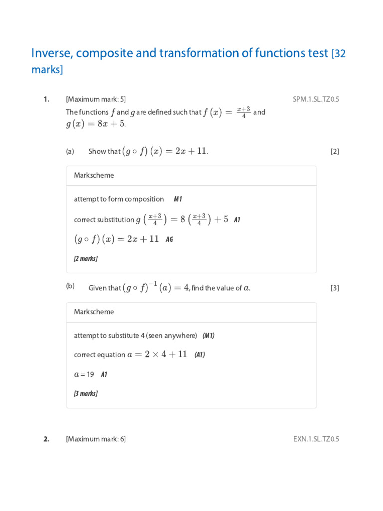 Inverse Composite and Transformation of Functions Test | PDF | Function ...