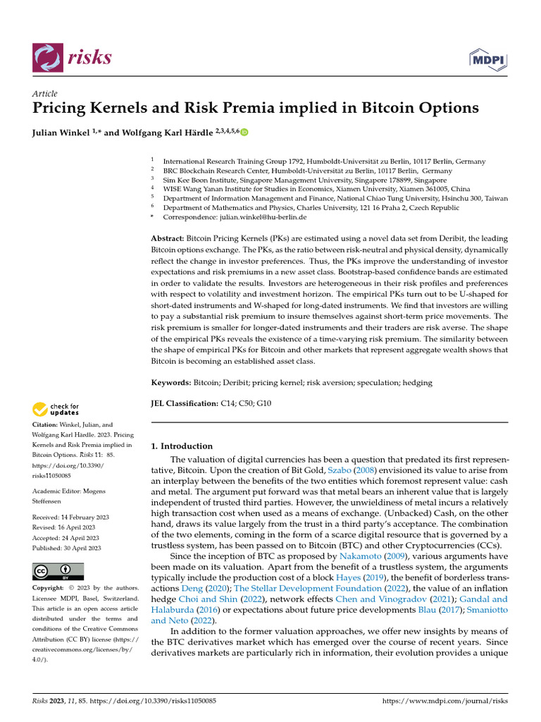 Pricing Kernels and Risk Premia implied in Bitcoin Options | PDF ...