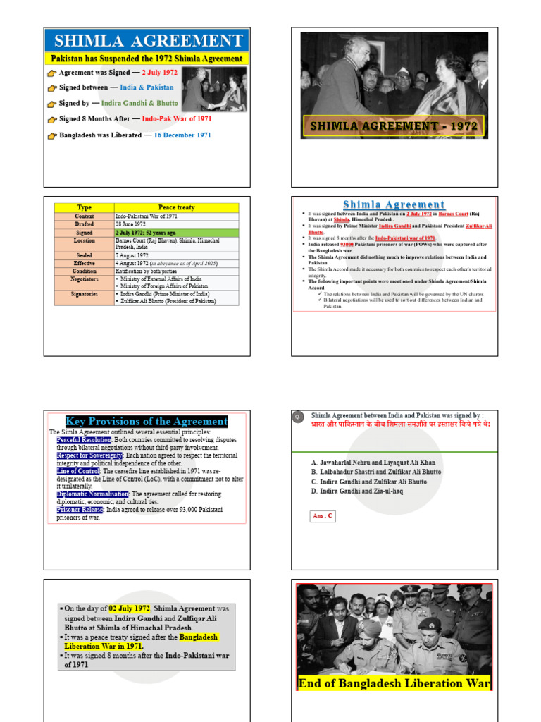 Shimla Agreement: Key Details and Signatories | PDF | Zulfikar Ali ...