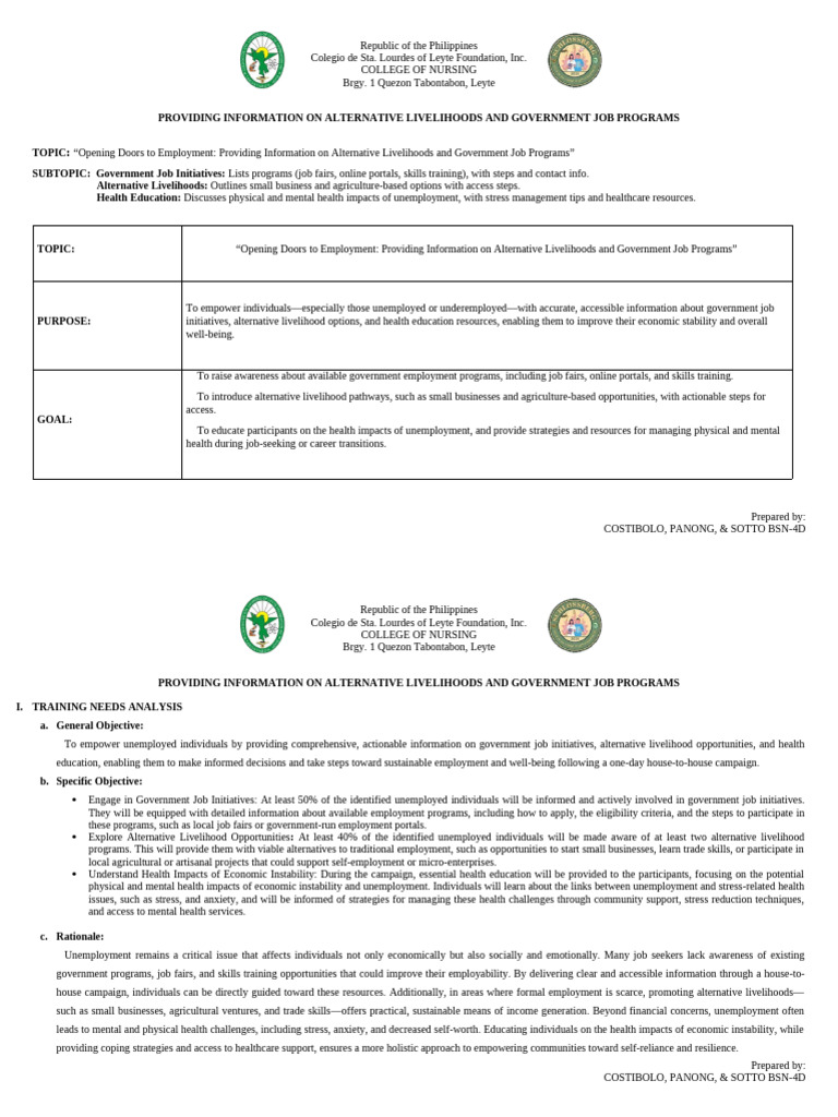 Unemployment Training Needs and Task Analysis and Training Design | PDF ...