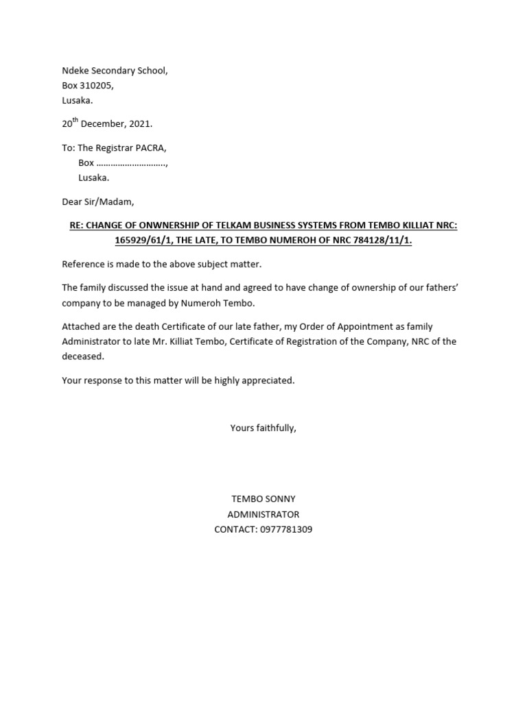 Change of Ownership Application | PDF