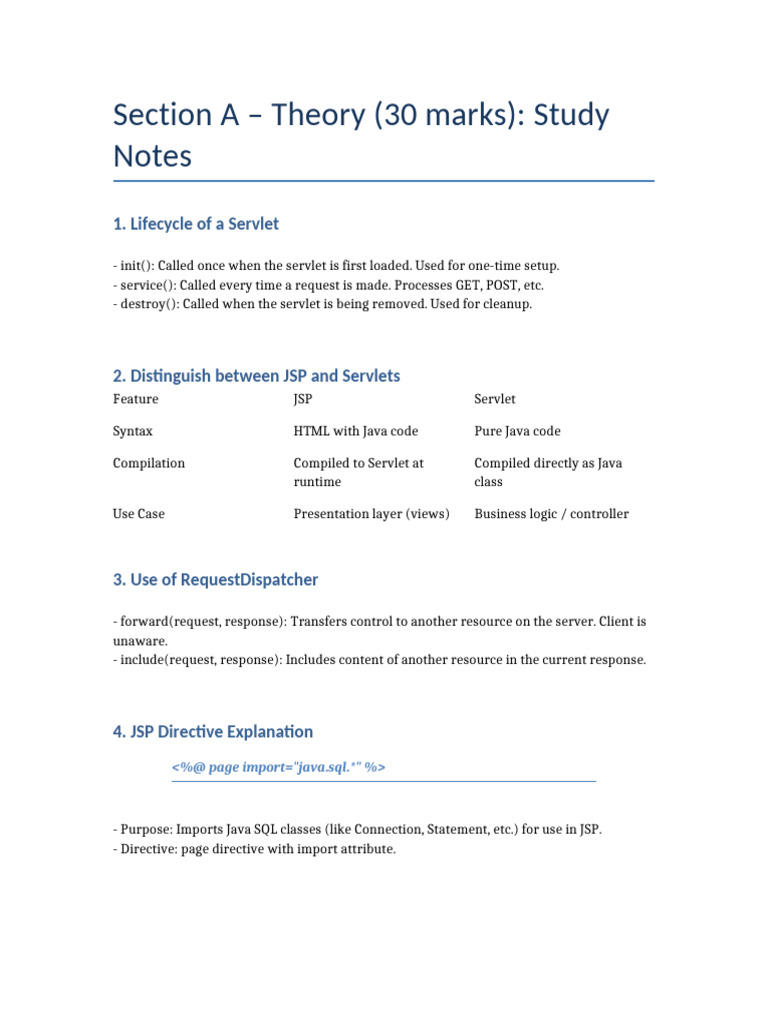 Java EE Theory Study Notes | PDF