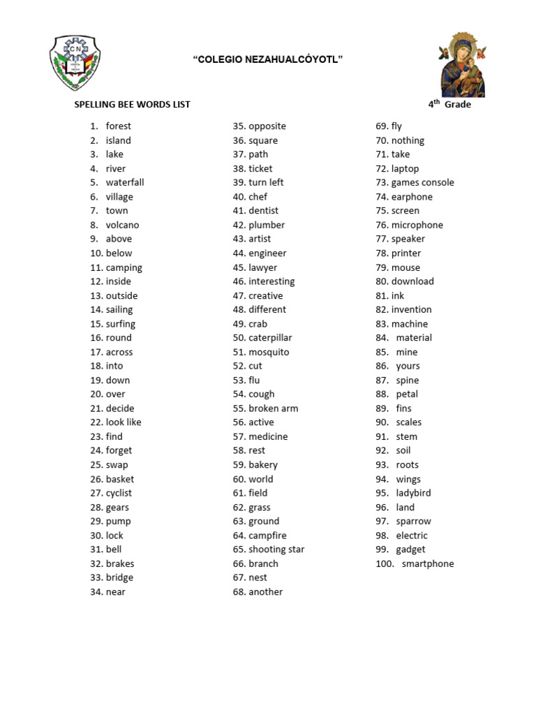 4th Grade Spelling Bee Word List | PDF