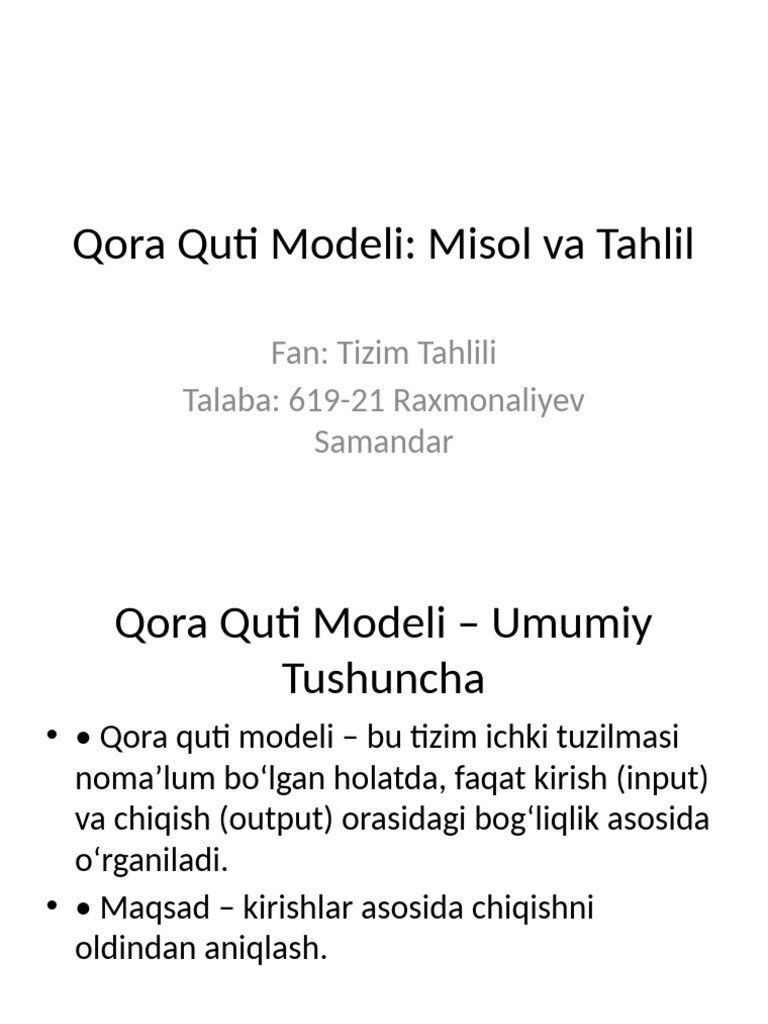 Qora Quti Modeli Taqdimot | PDF