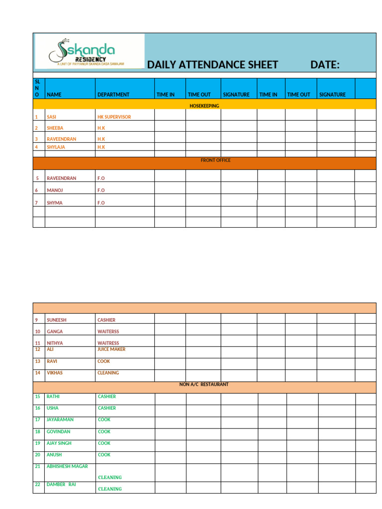 Daily Employee Attendance Sheet | PDF
