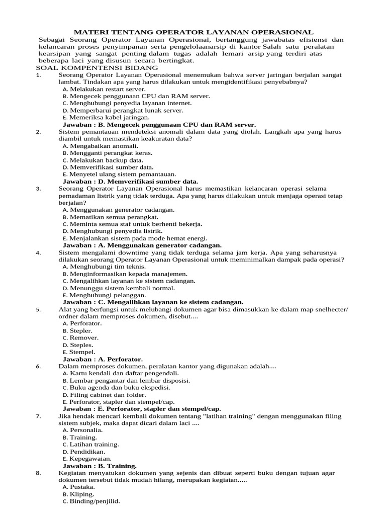 Bahan Soal Operator Layananan Operasional Compress | PDF
