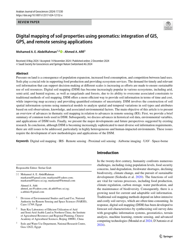 Digital mapping of soil properties using geomatics integration of GIS, GPS, and remote sensing ...