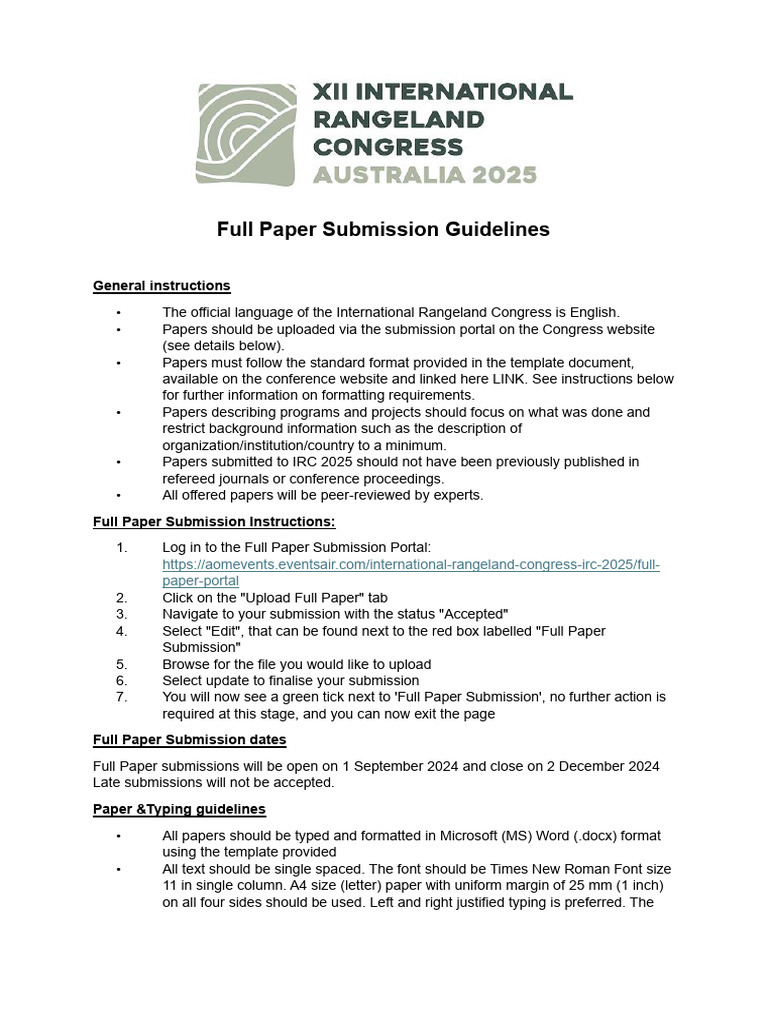 IRC 2025 Full Paper Submission Guidelines | PDF | Publishing | Text