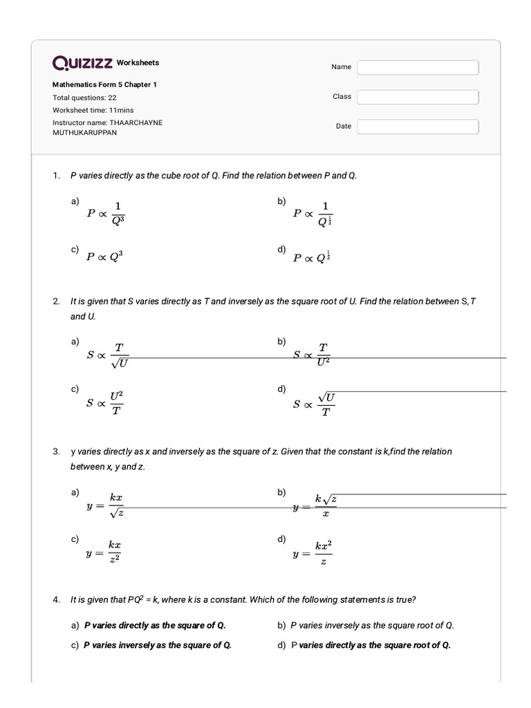 Mathematics Form 5 Chapter 1 - Quizizz | PDF | Variable (Mathematics ...