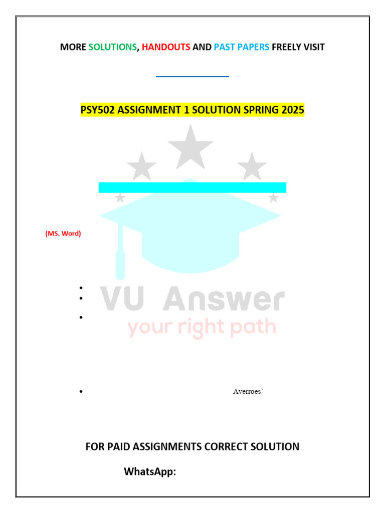 PSY502 Assignment 1 Correct Solution Spring 2025 | PDF | Soul | Cognitive Science