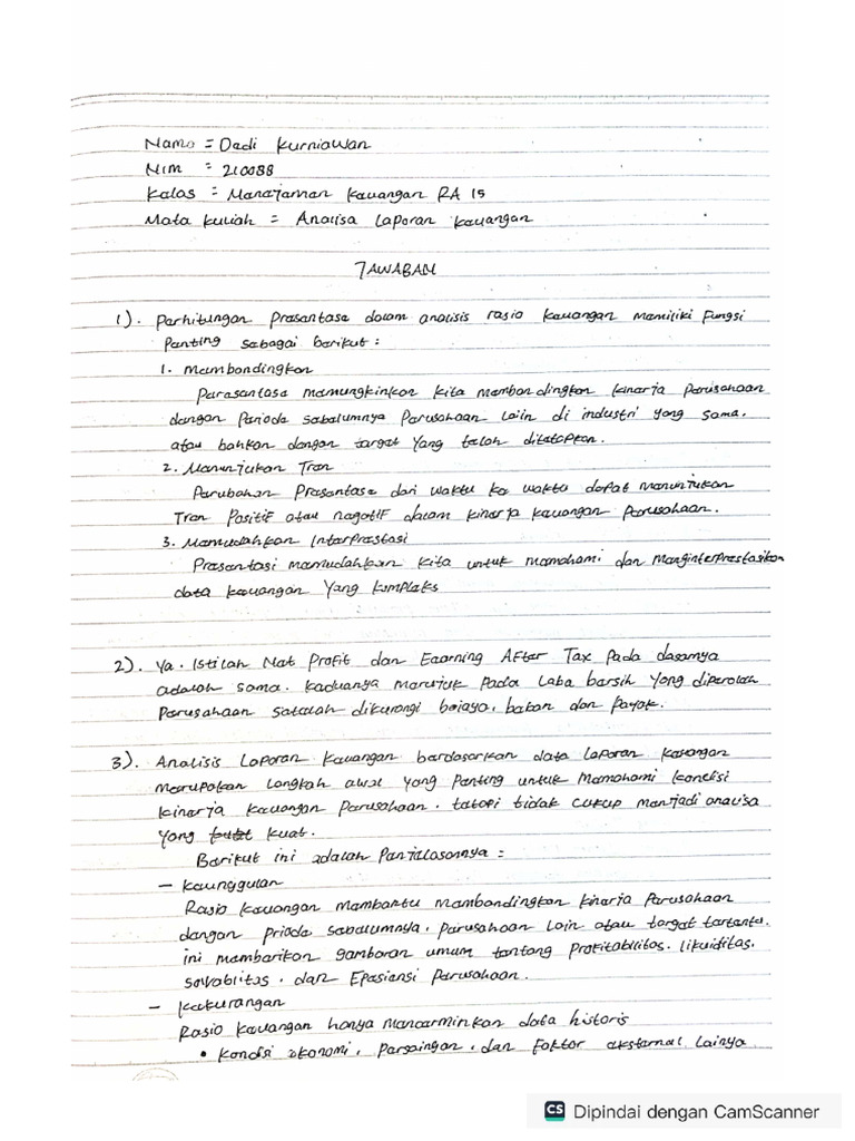 Dedi Kurniawan 210088 Ra12 Quiz Analisa Laporan Keuang | PDF