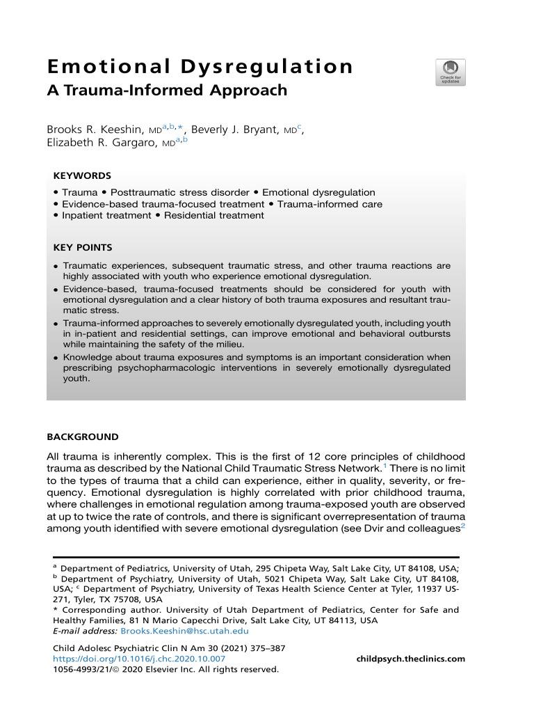 2021 Emotional Dysregulation, A Trauma-Informed Approach | PDF ...