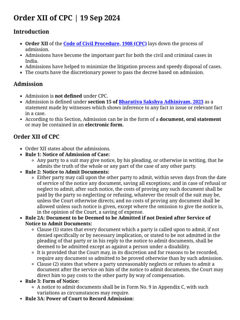 admission under cpc 1908 | PDF | Judgment (Law) | Lawsuit