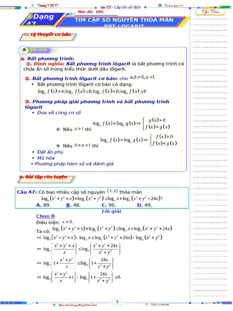 Dang 47-Tim Cap So Nguyen Thoa Man BPT Logarit | PDF