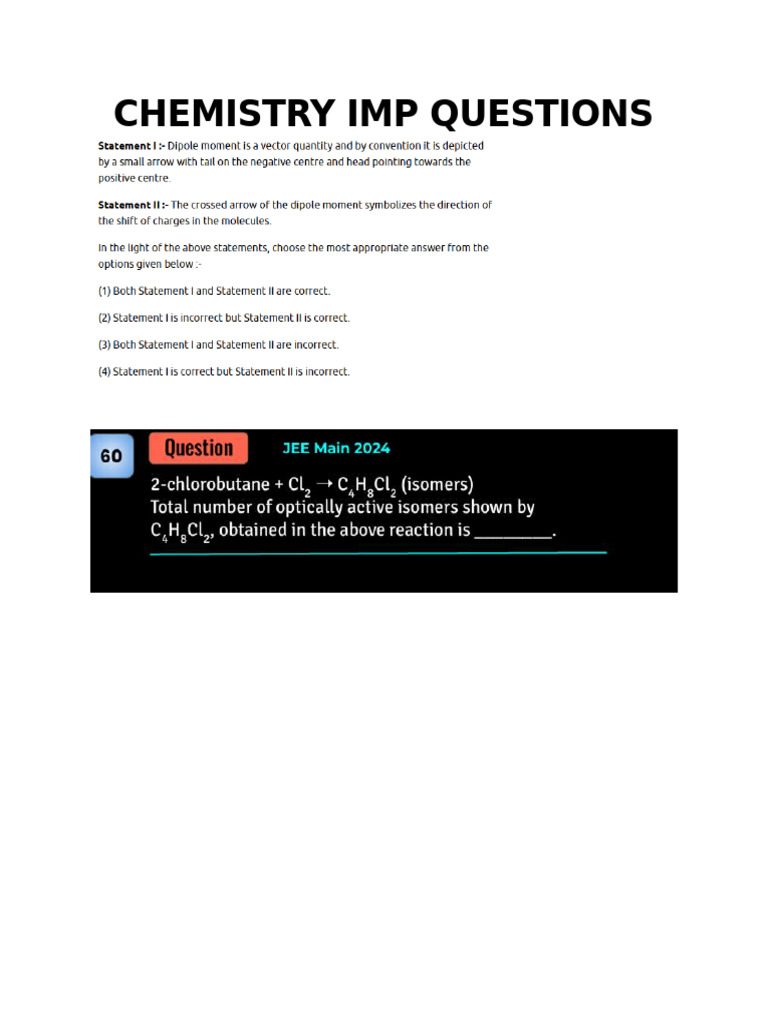 CHEMISTRY IMP QUESTIONS | PDF