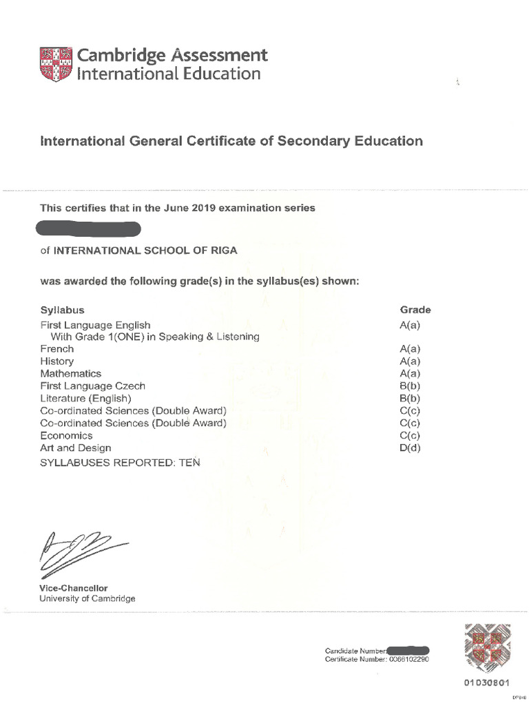 3 IGCSE Sample Certificate | PDF