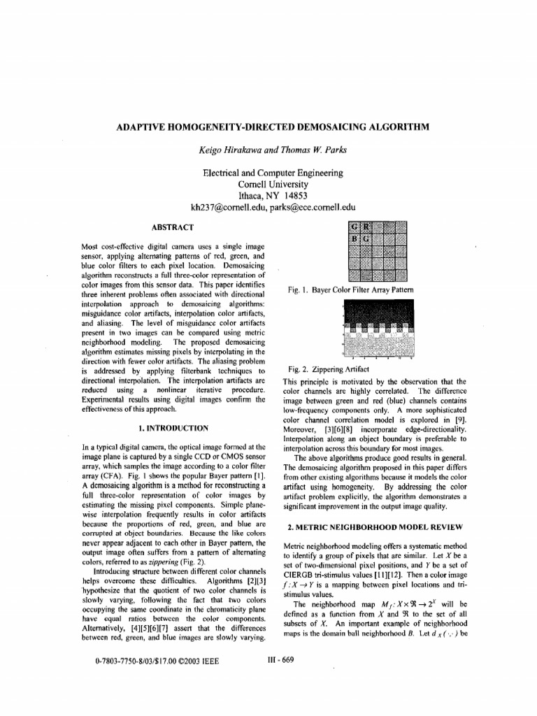 Adaptive Homogeneity-Directed Demosaicing Algorithm | PDF | Computer Engineering | Image Processing