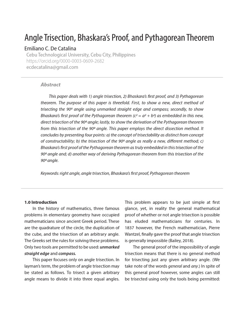 Chanine, 1-11 Angle Trisection, Bhaskaraâ ™s Proof, and Pythagorean ...