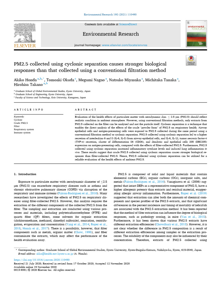 PM2 5 Collected Using Cyclonic Separation Causes Stronger Bio - 2021 - Environme | PDF ...